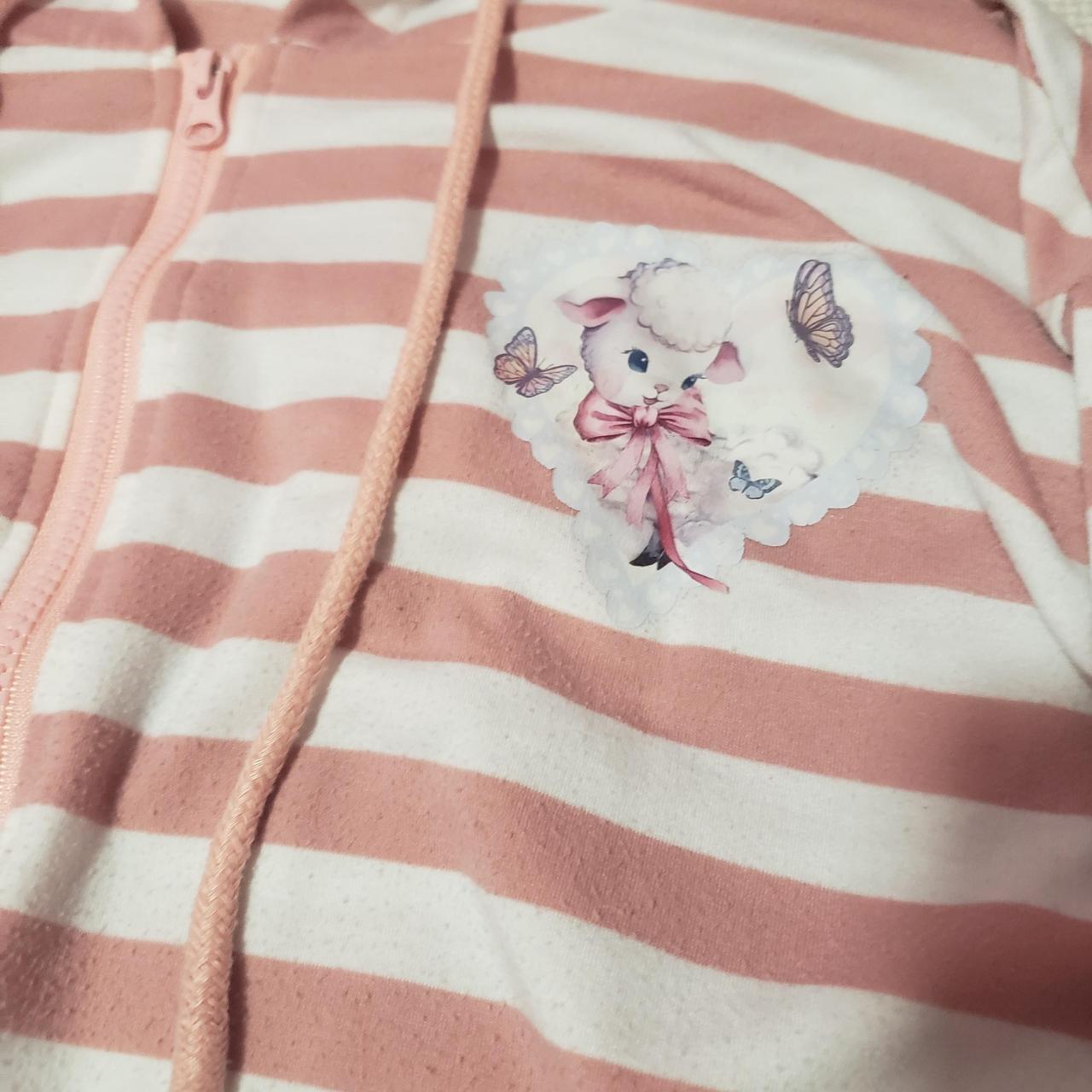 Cutecore Coquette lamb pink striped hoodie ♡ romwe... | Depop