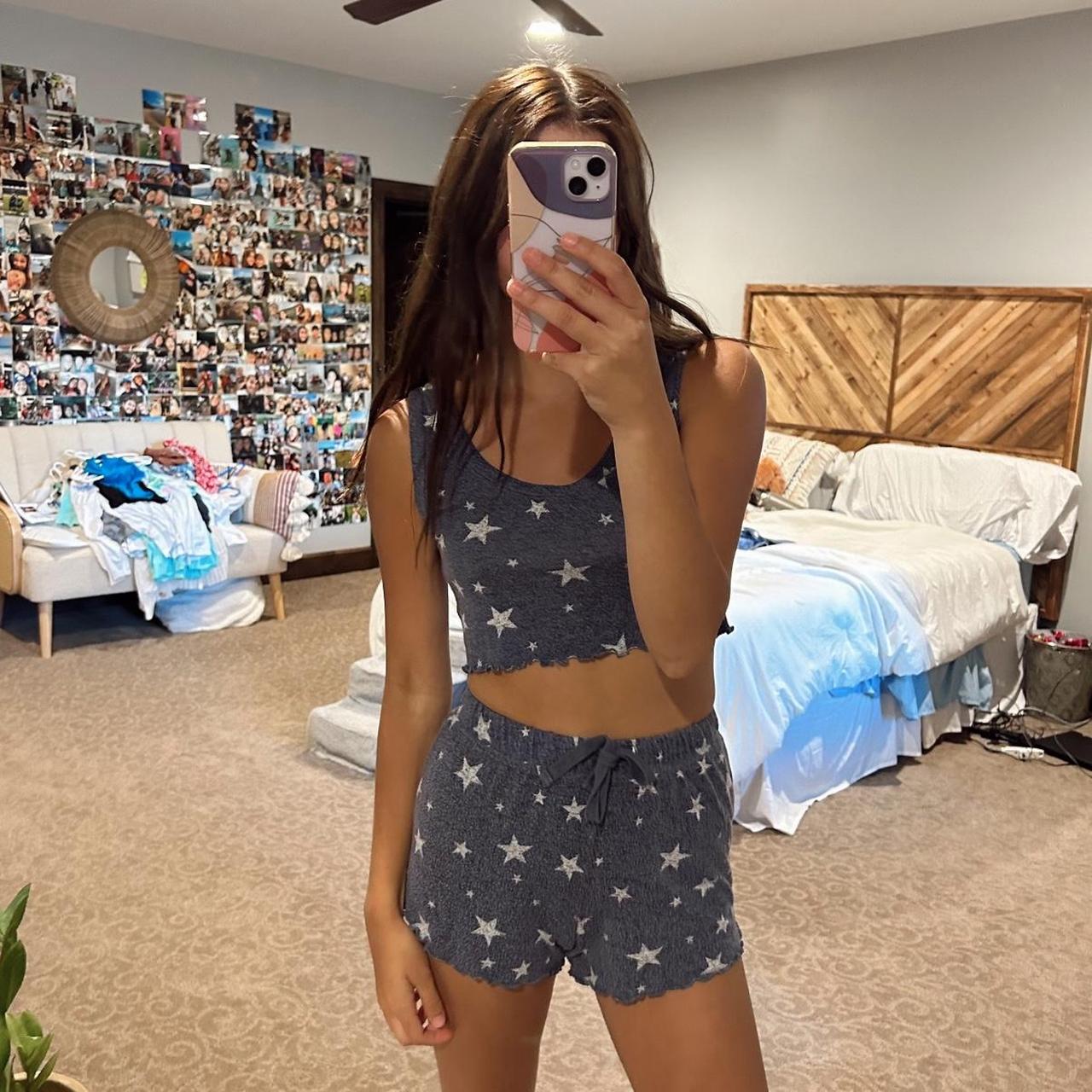 Grayson Threads Sleepwear Star Crop Top and Shorts... - Depop