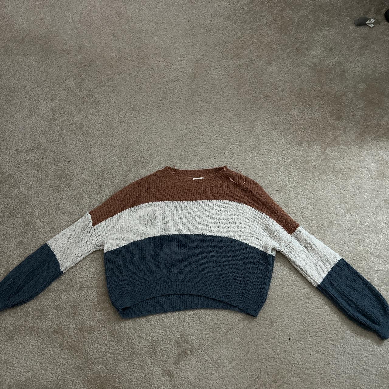 Debut Tan, Blue and White Sweater Only worn... - Depop