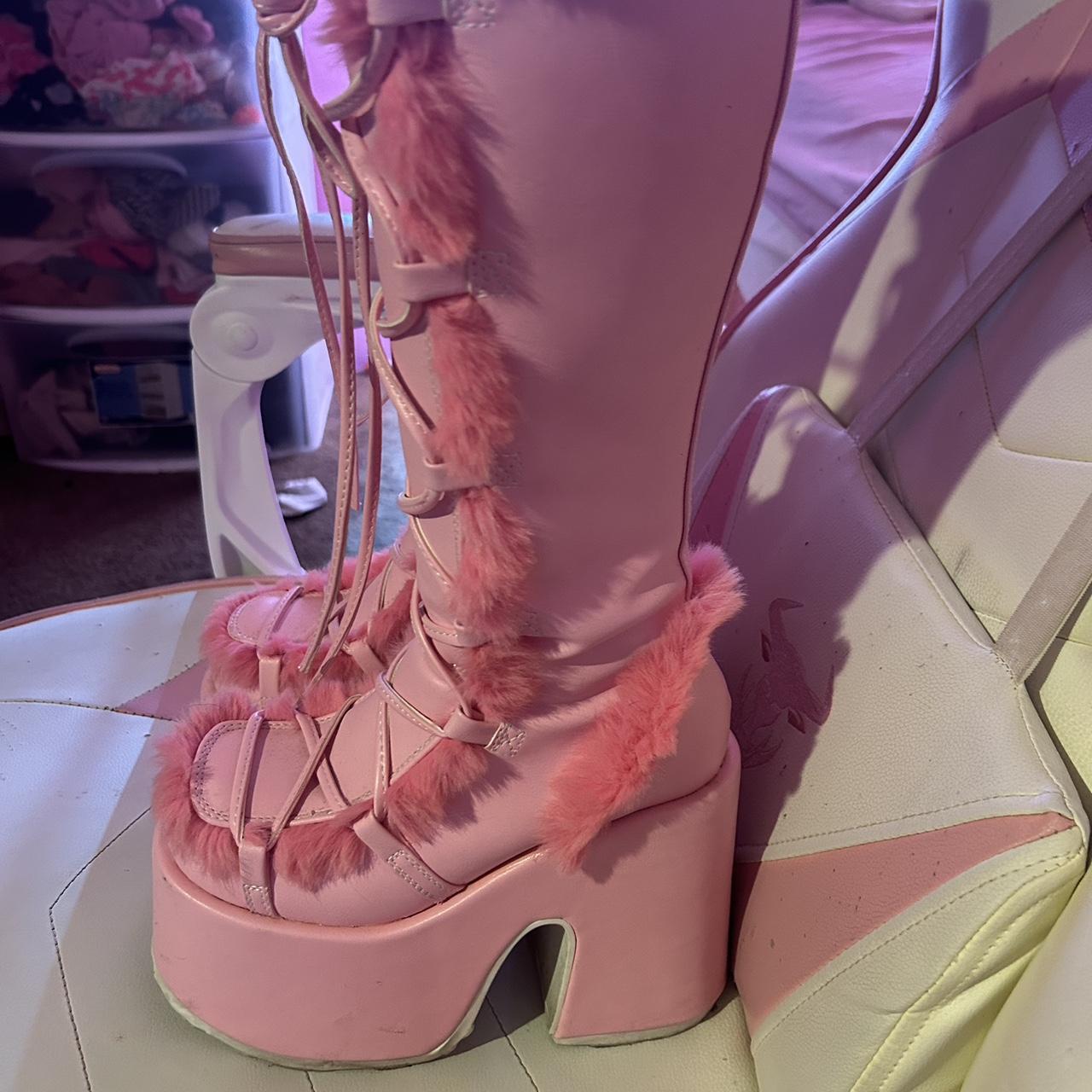 Demonic Pink fur boots💞 🚫SEND OFFERS YOU WONT GET... - Depop