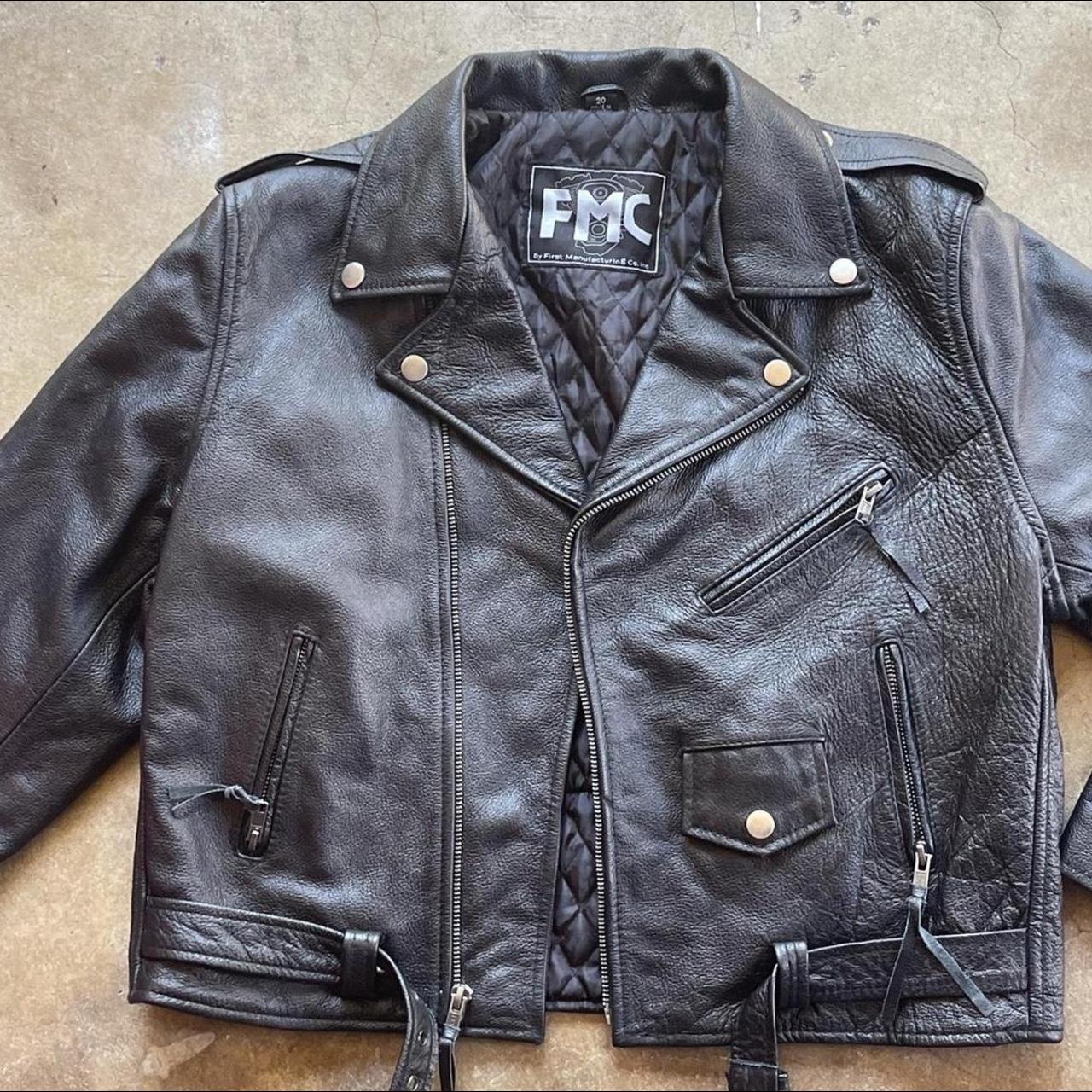 Vintage FMC Genuine leather Moto Jacket 100%... - Depop