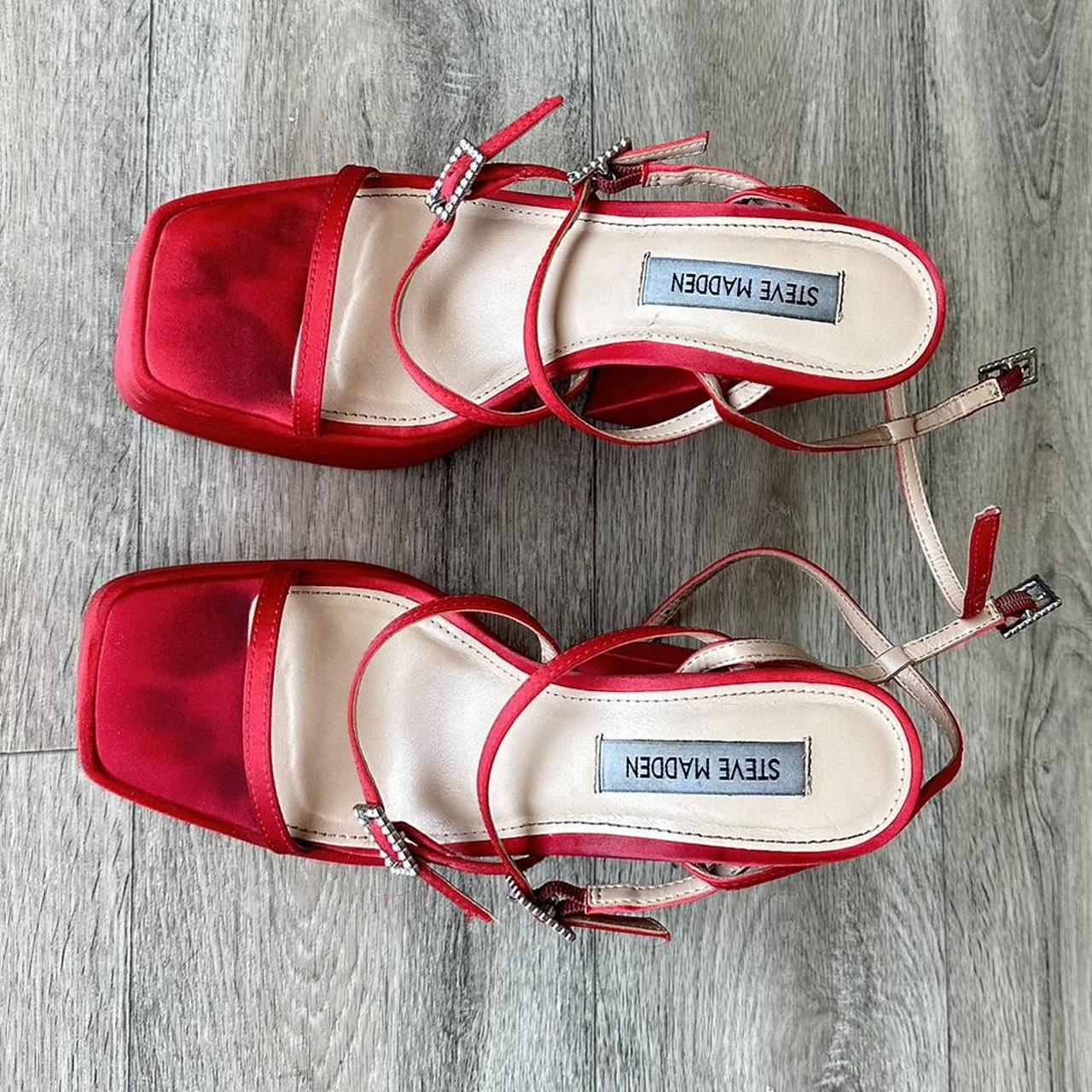 Steve Madden red Platform high heels with silver... - Depop