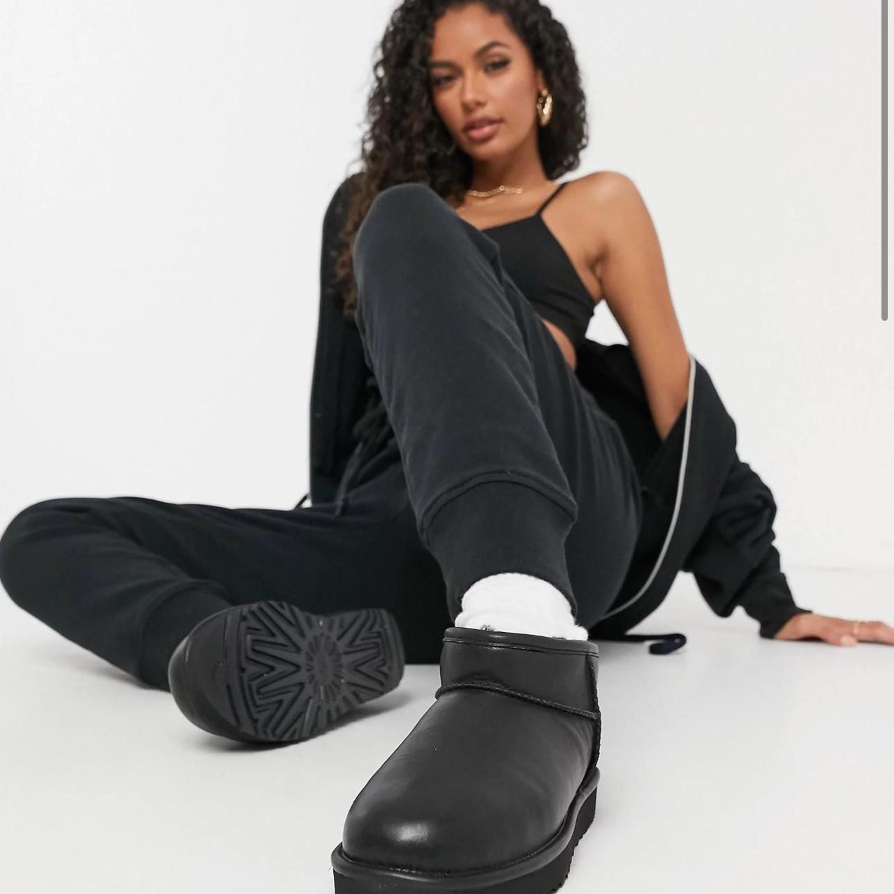 UGG classic ultra mini leather boots in black, with... - Depop