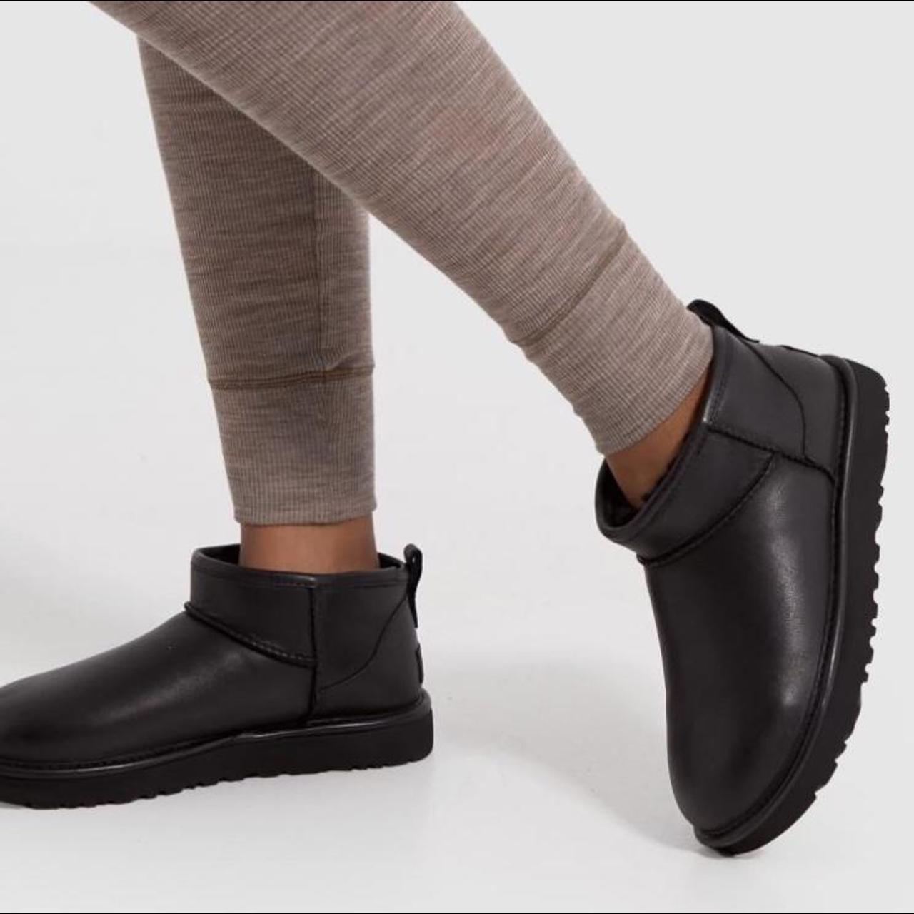 UGG classic ultra mini leather boots in black, with... - Depop