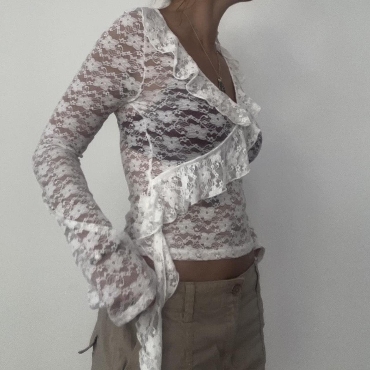 BRAND NEW GLASSONS LACE LONG SLEEVE WRAP TOP - so... | Depop