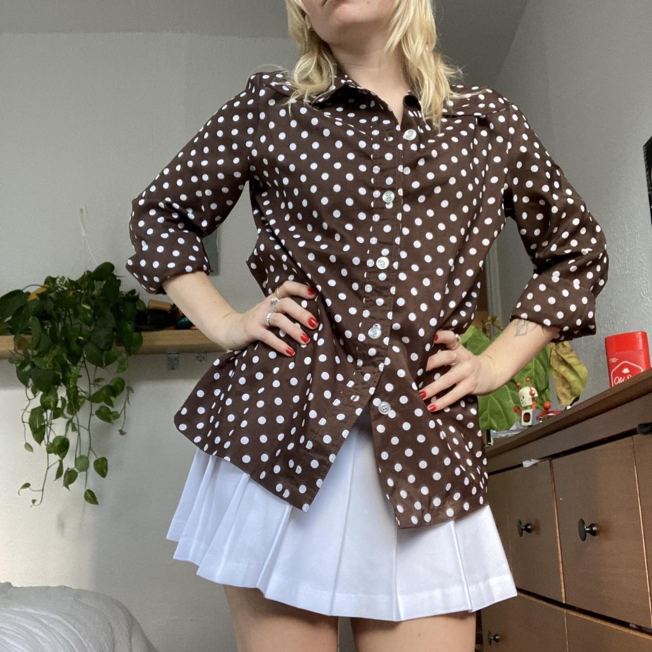Vintage brown polka dot button down. Super cute... - Depop