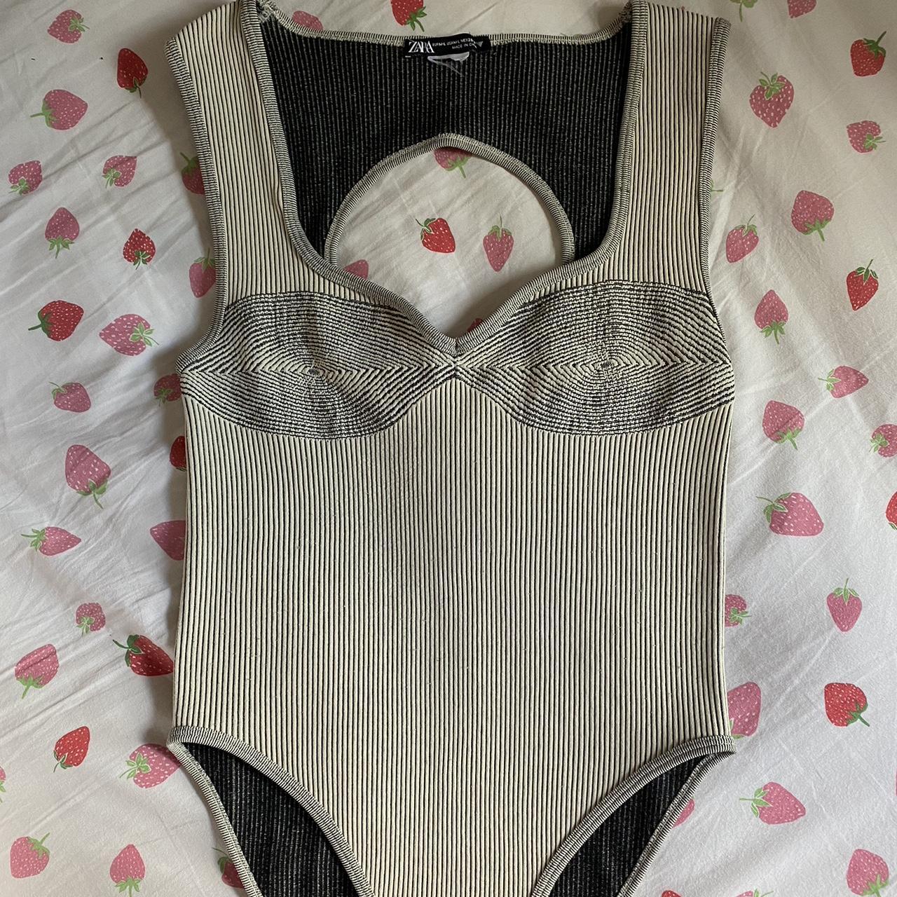 Zara Womens Black And Cream Bodysuit Depop