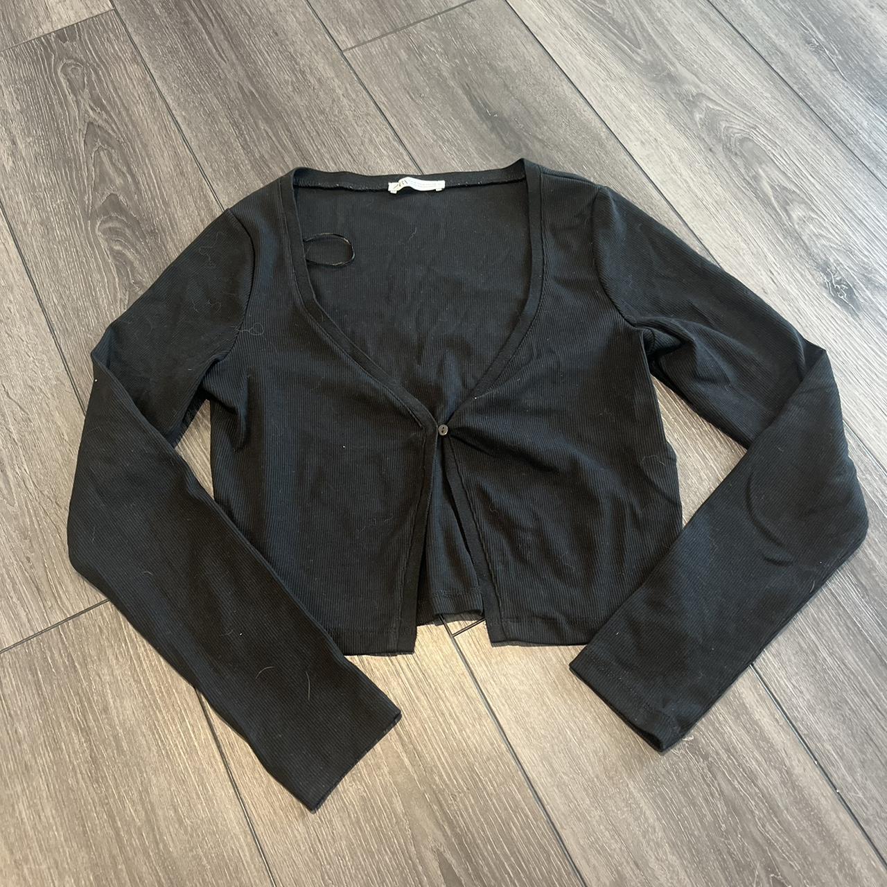 Zara Black One Button Cardigan Worn Once - Depop