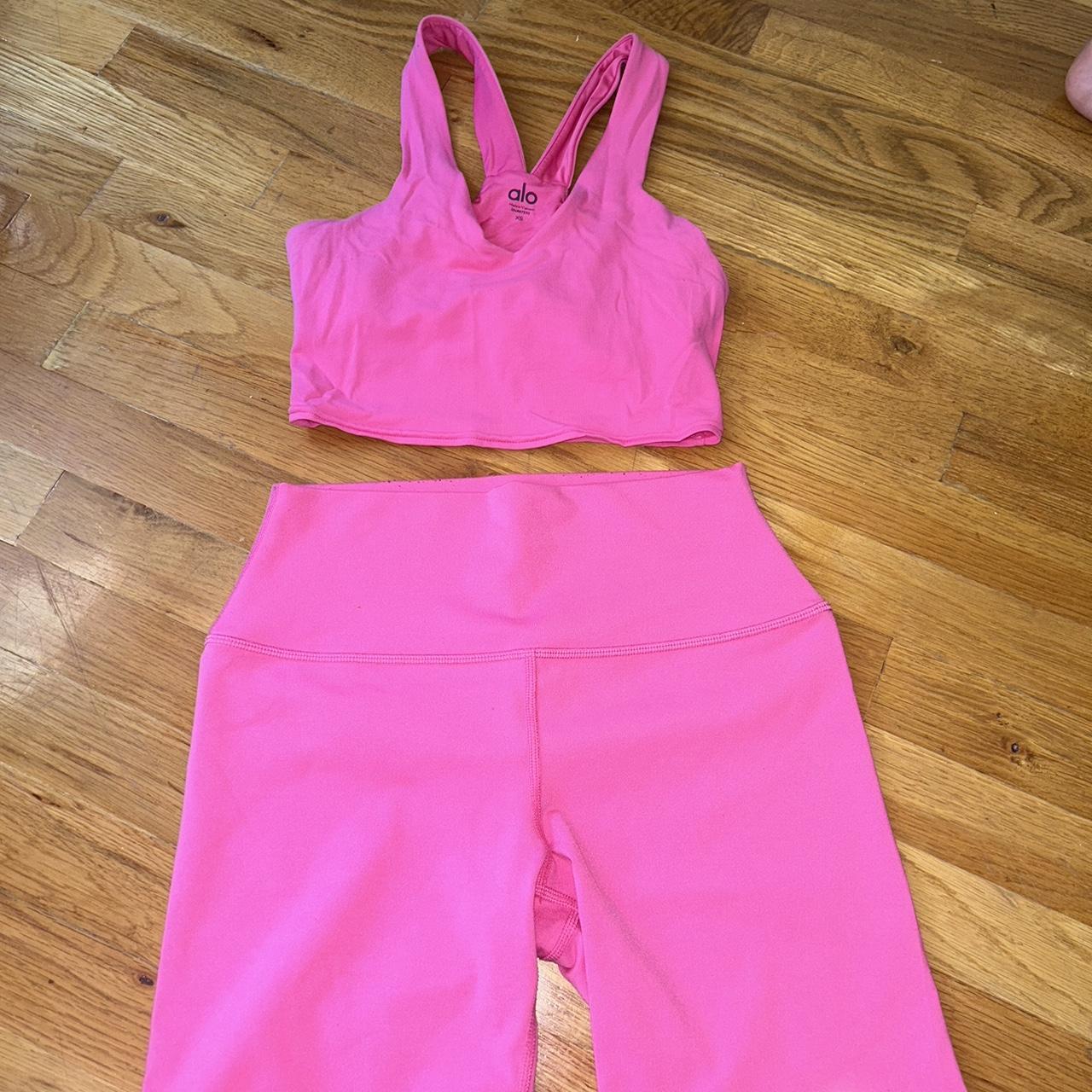 hot pink alo set — real bra tank and biker shorts —... - Depop