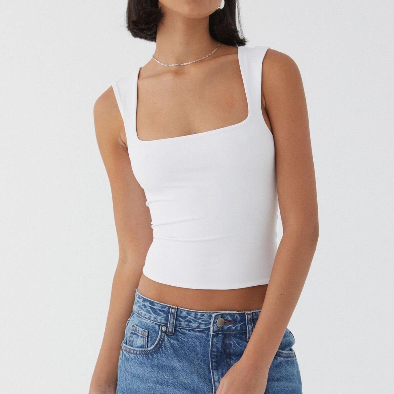 Supre white square neck tank top Luxe Open Neck... - Depop