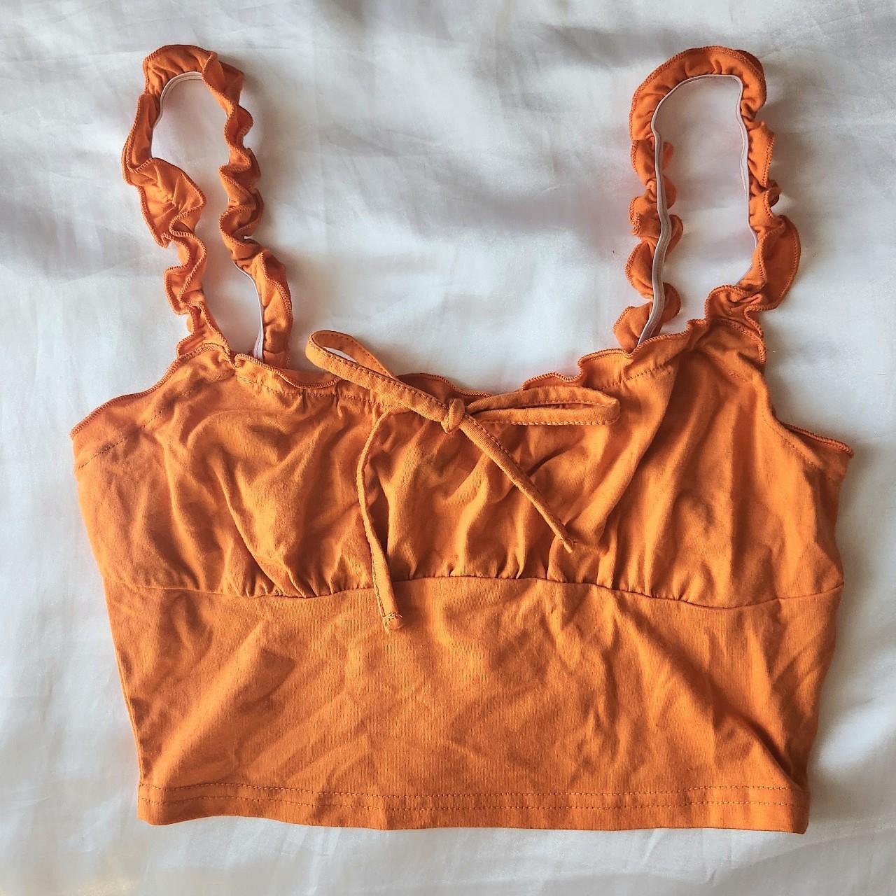 Orange ruffle crop top Fit... - Depop