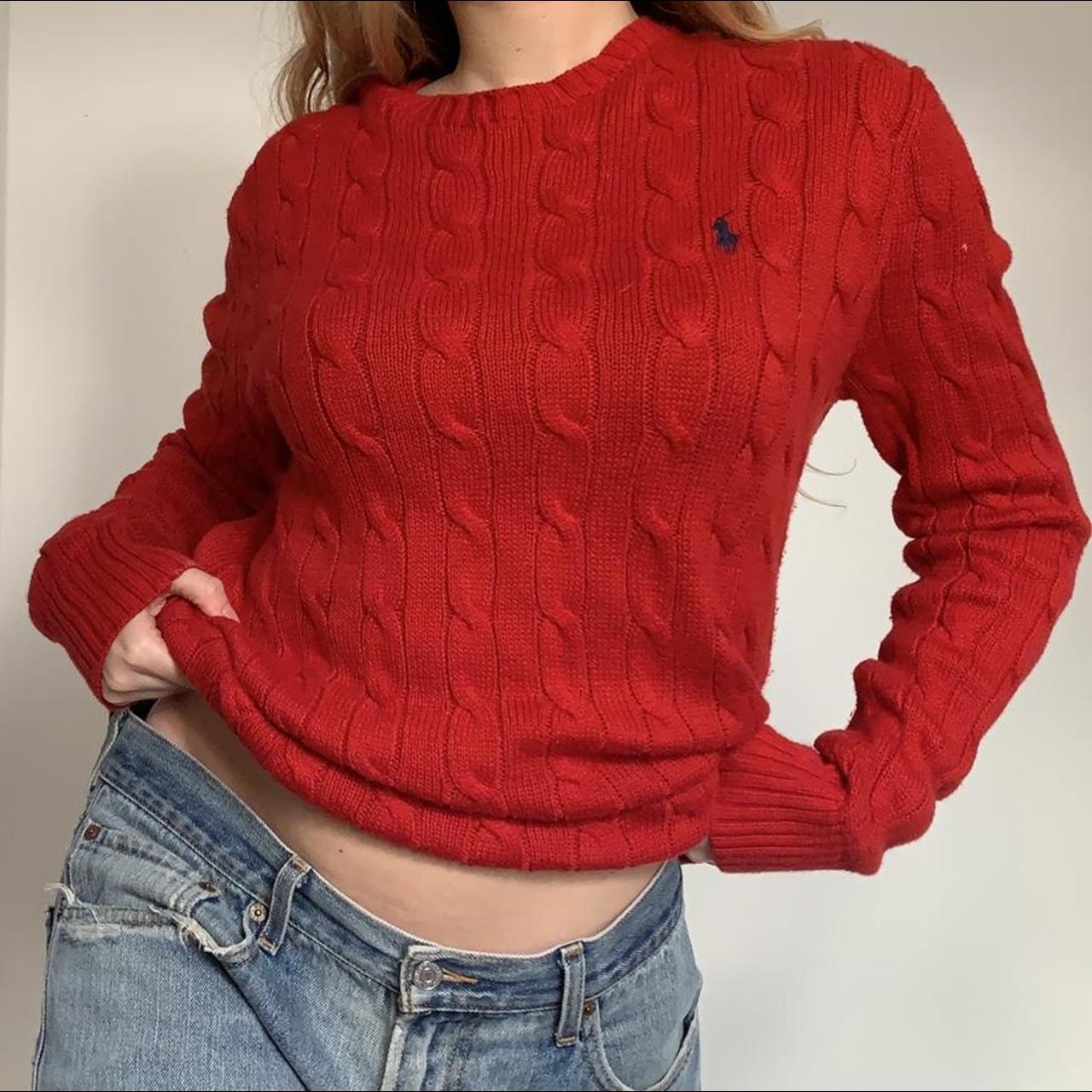 Ralph lauren - cable knit jumper - Small Red... - Depop