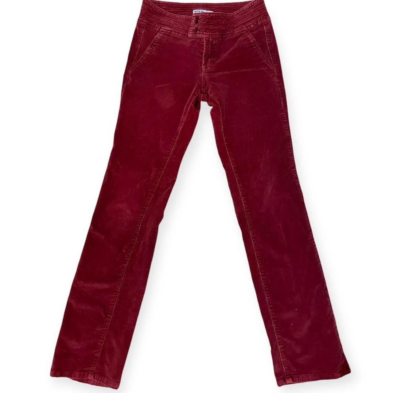 Burgundy corduroy pants with a low rise and straight... - Depop