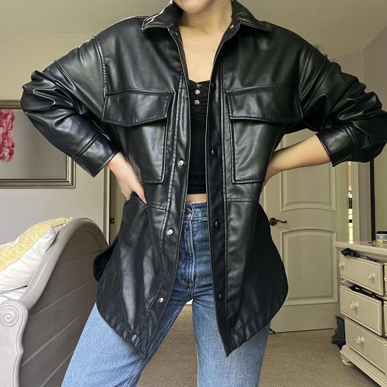 Zara Oversized Leather Shacket! The front pockets... - Depop