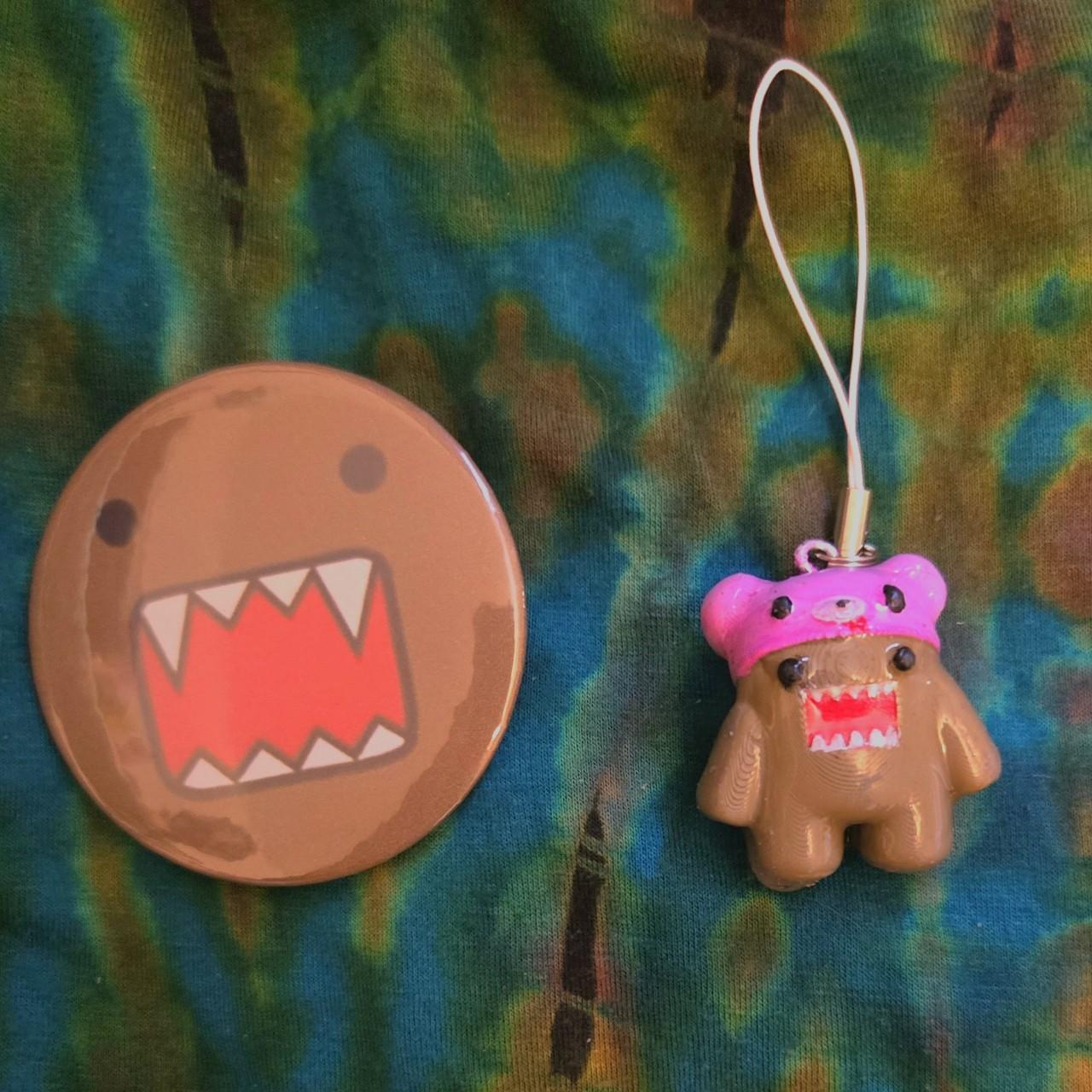 domo gloomy bear keychain phone charm and pin button... - Depop