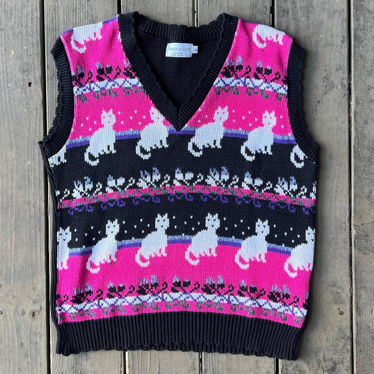 BRAND: Vintage 90s Cat Sweater vest • 100%... | Depop