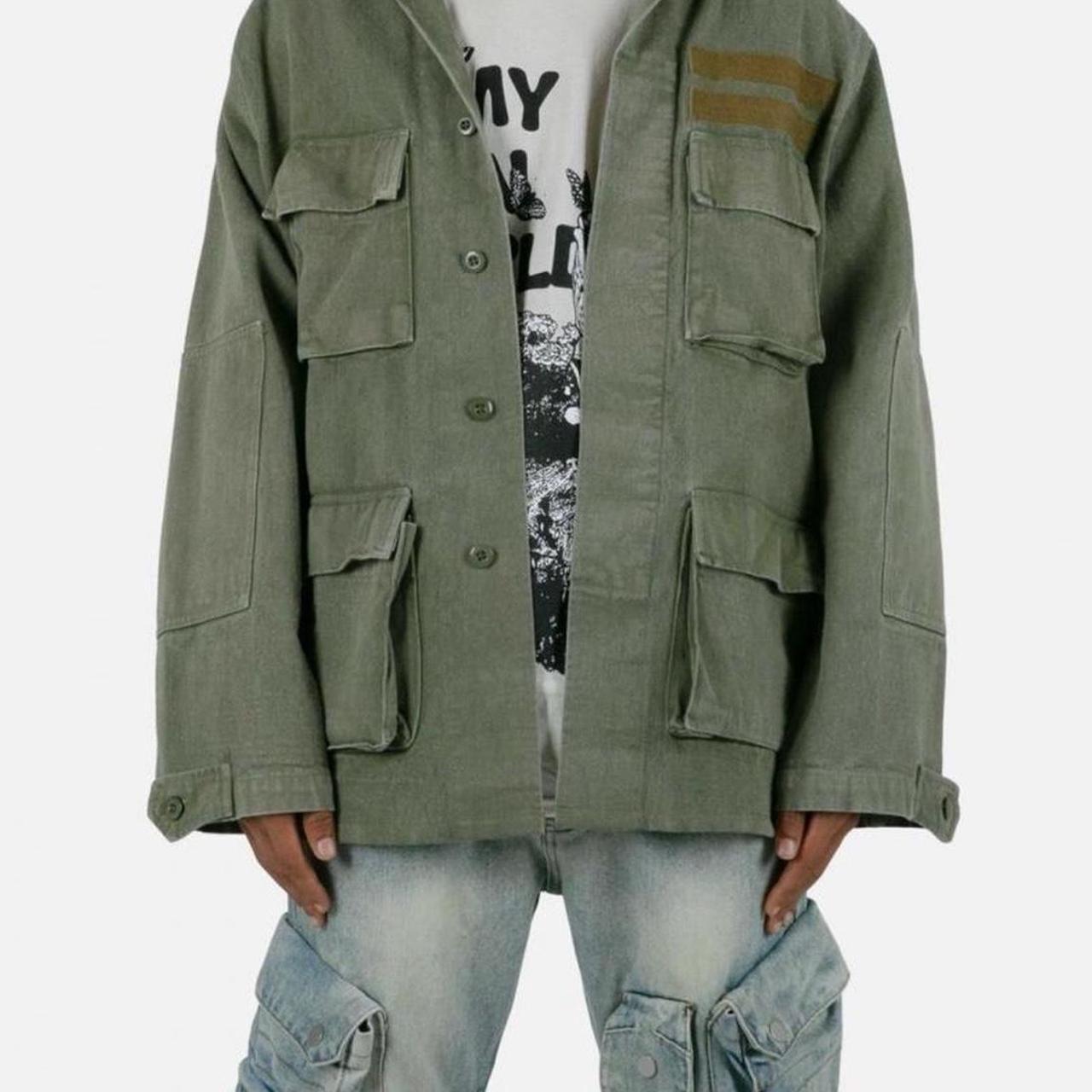 Vintage Army green military jacket logo #streetwear... - Depop