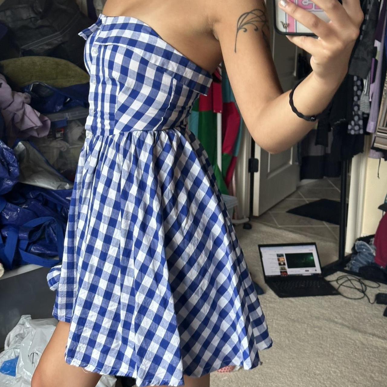 adorable twee strapless gingham micro dress size... - Depop