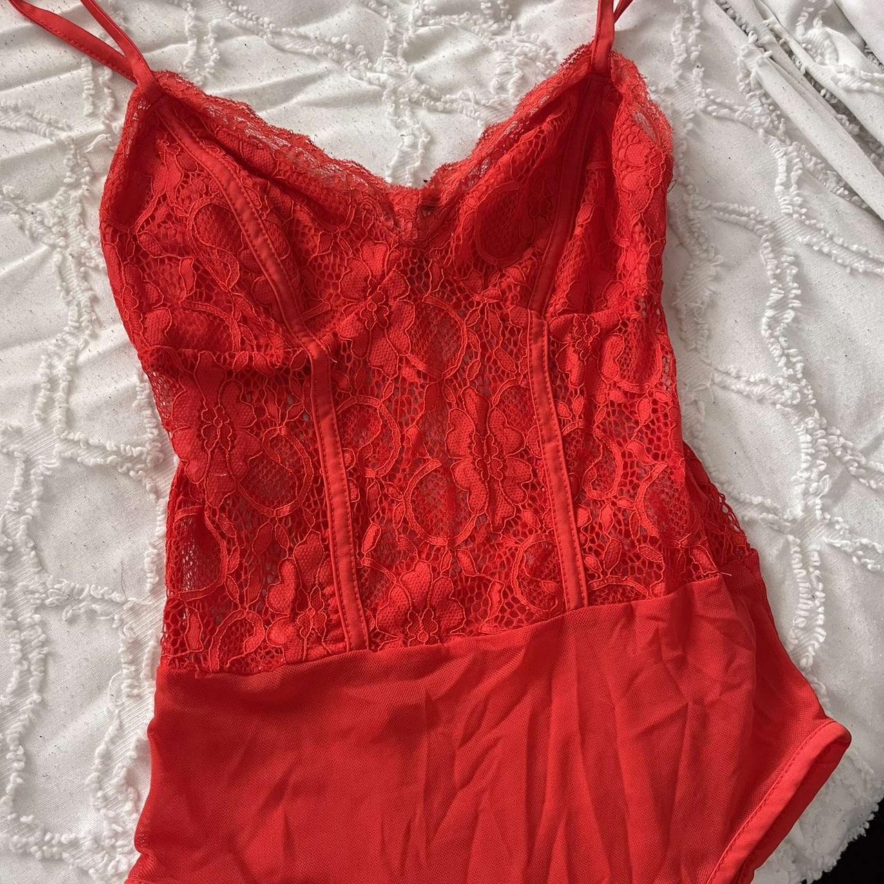 RED LACE BODYSUIT not sure where from Mesh... - Depop