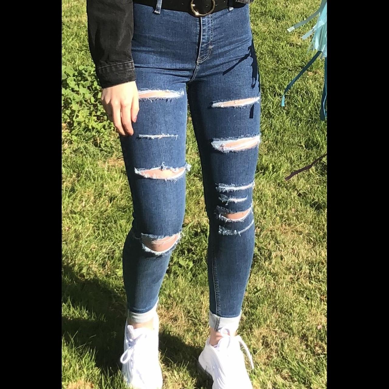 Topshop ripped Joni jeans Navy blue W26/66cm L32/81cm - Depop