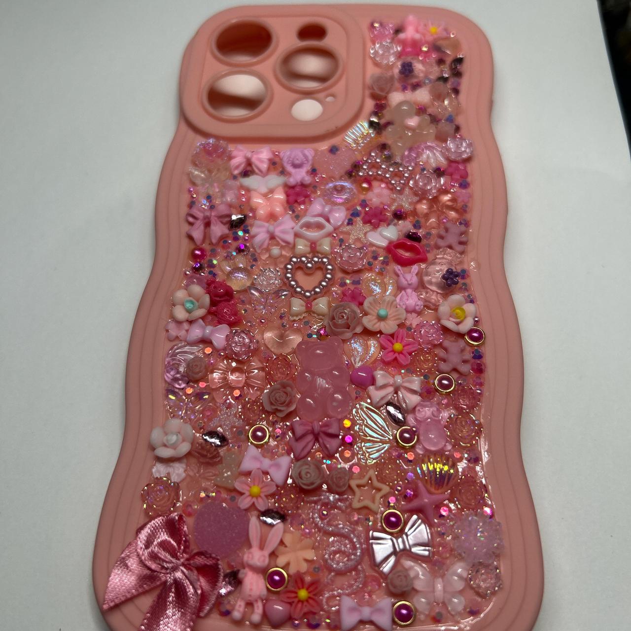 Pink & Gold iPhone 15 Pro Max junk charm case | Depop