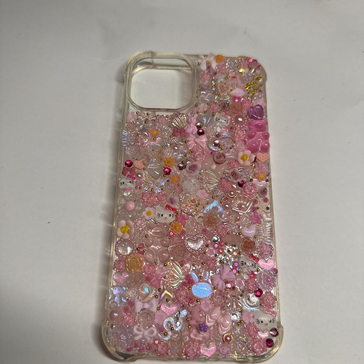 Pink with gold accents iPhone 14 junk charm case | Depop
