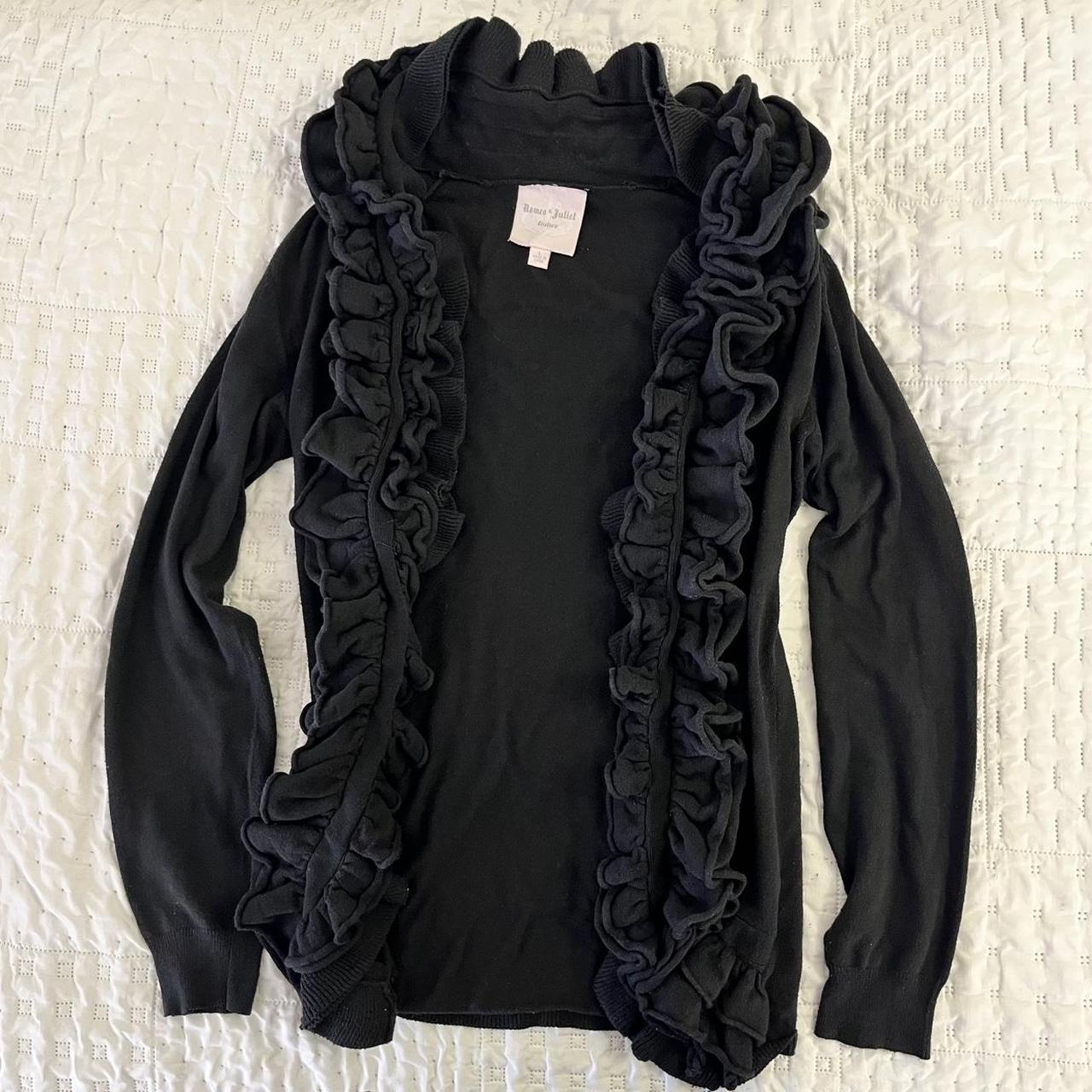 Black ruffle cardigan with a touch of whimsy #goth... - Depop