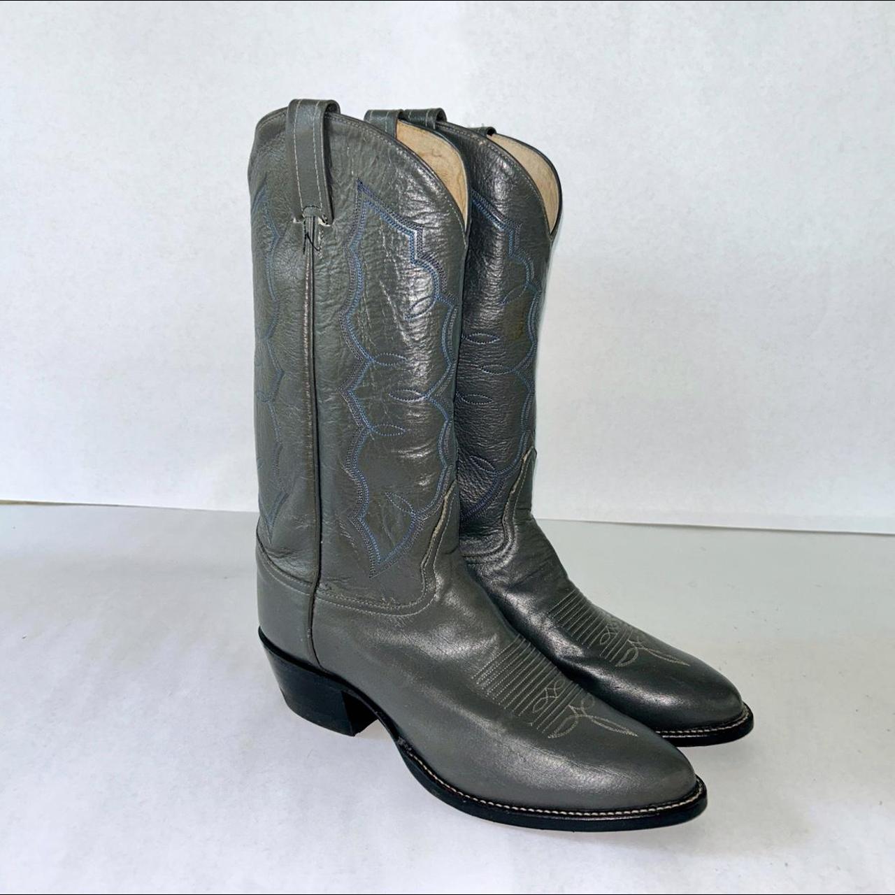 Tony Lama Men's Grey and Blue Boots | Depop