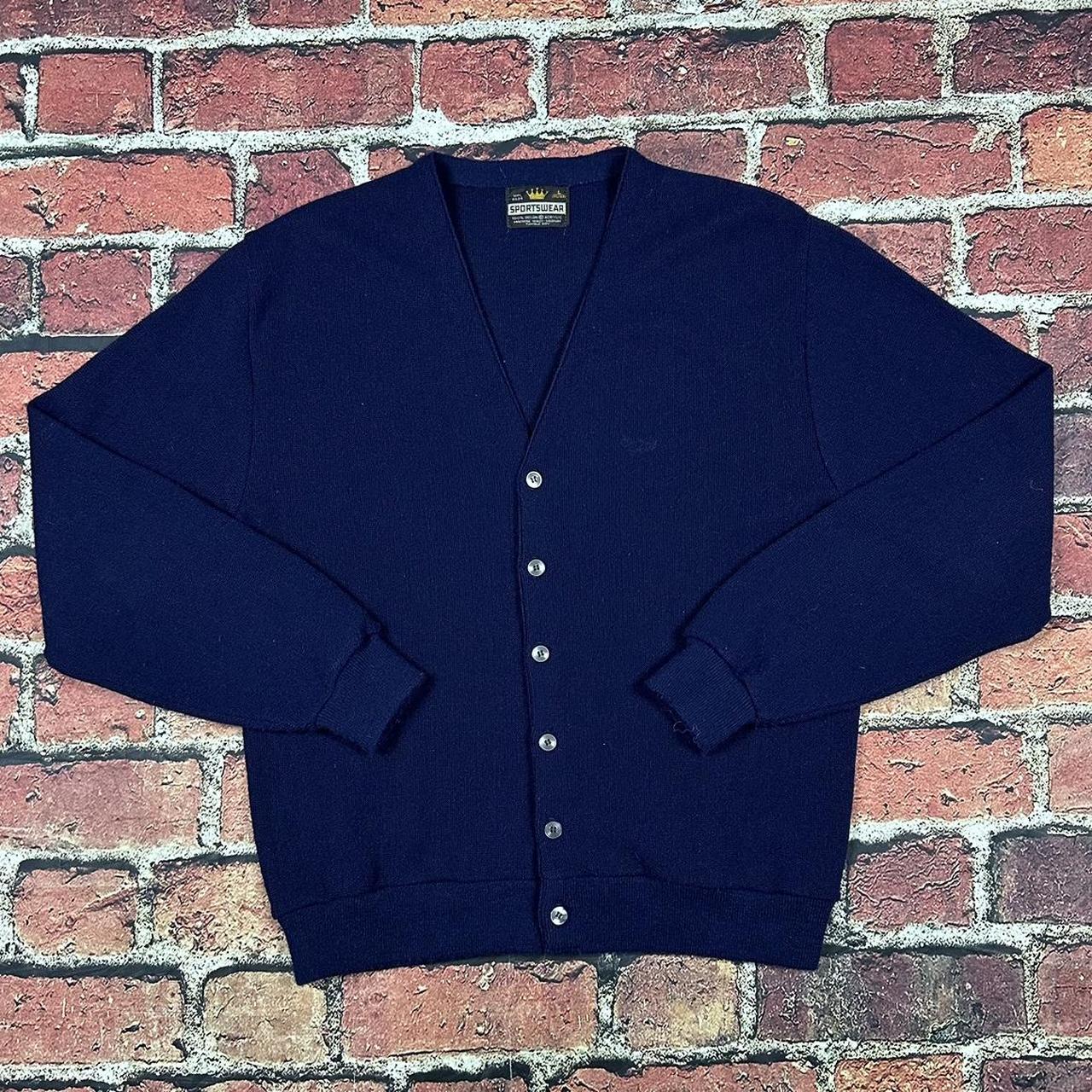 Vintage Sportswear Navy Blue Cardigan Sweater... - Depop