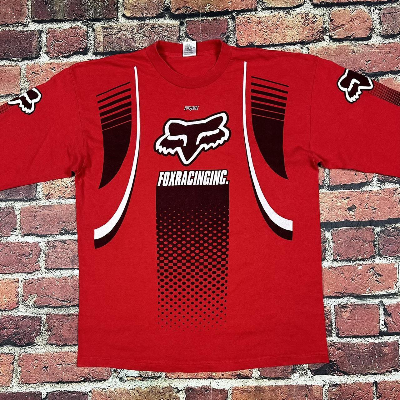 Vintage Fox Racing Shirt Jersey Red Graphic Spell... | Depop