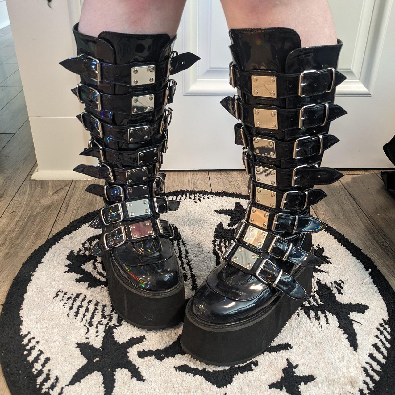 demonia DAMNED-318 oil slick/holographic patent... - Depop