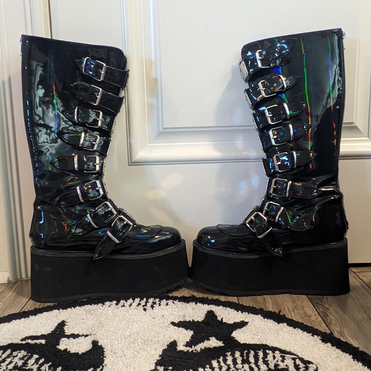demonia DAMNED-318 oil slick/holographic patent... - Depop