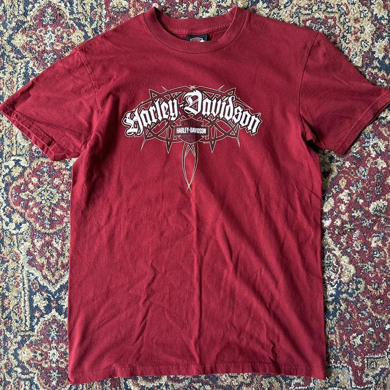 harley Davison frog y2k tee size medium red 20 pit... - Depop