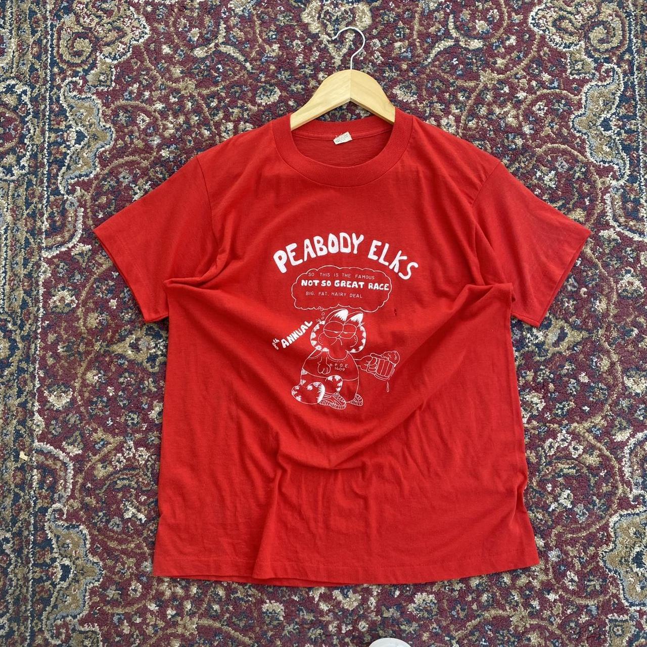 double sided 80s Garfield beer red tee tagged large... | Depop