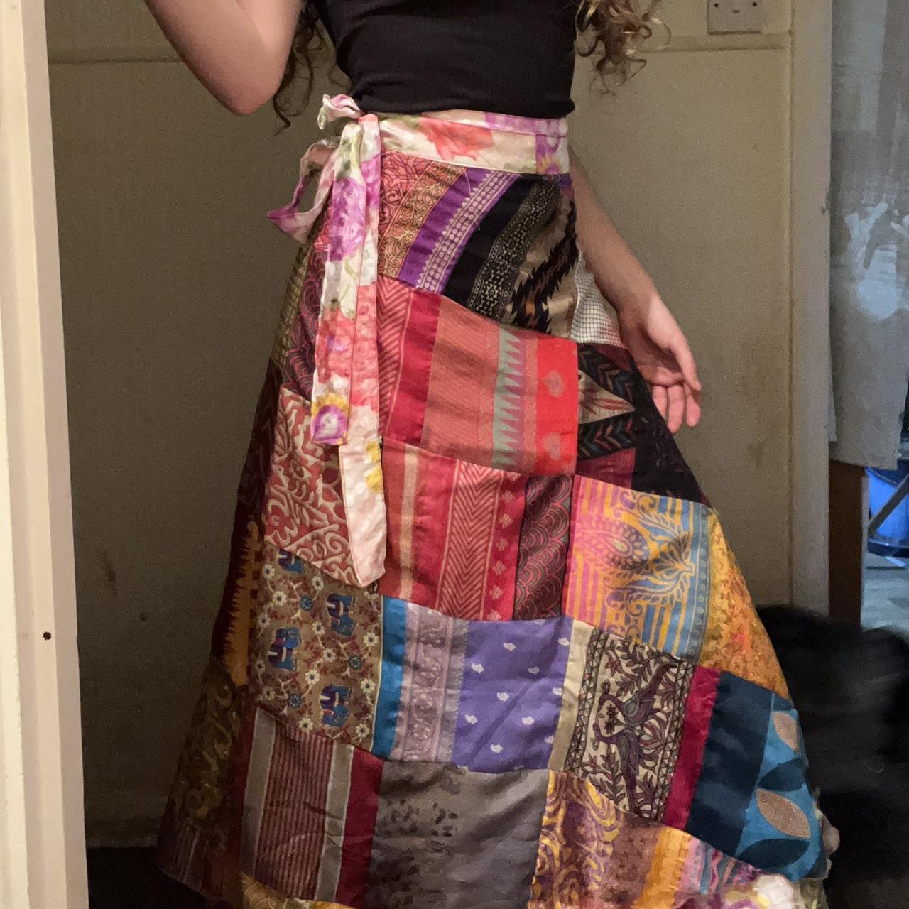 Beautiful reversible wrap silk skirt, patchwork and... - Depop