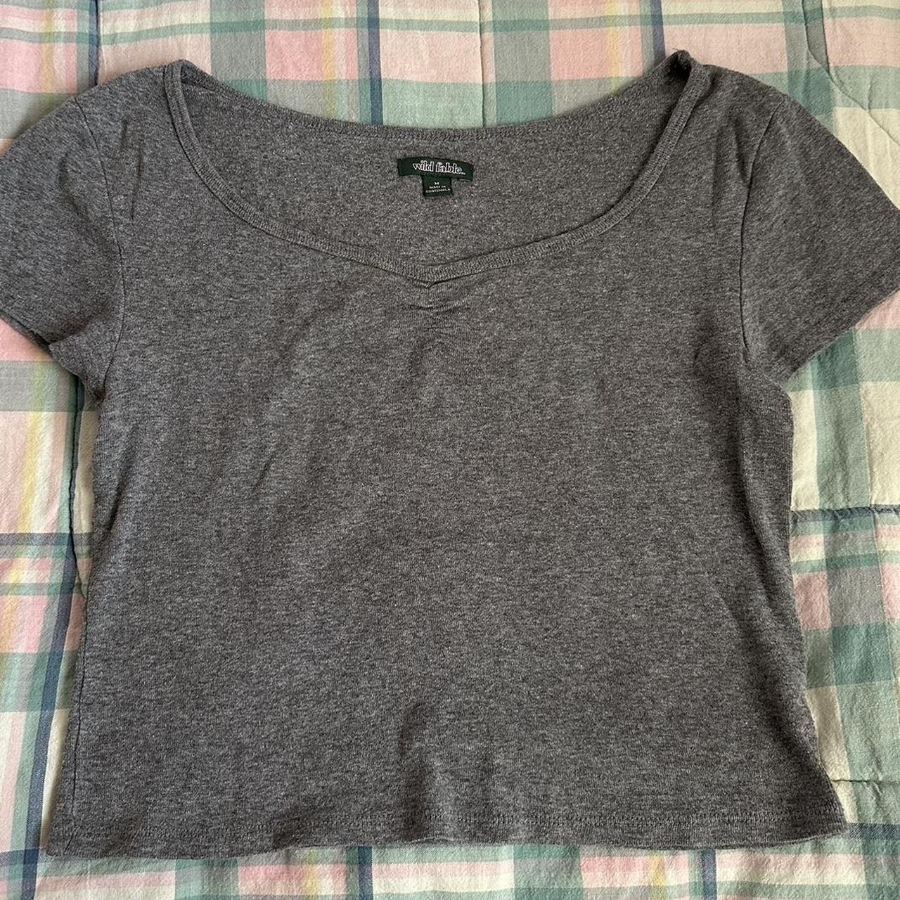 wild fable grey baby tee with a pinched detailing - Depop