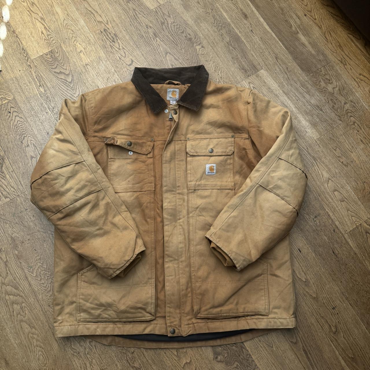 Vintage Carhartt Beige Hooded Jacket XL 90s-00s Fits... - Depop