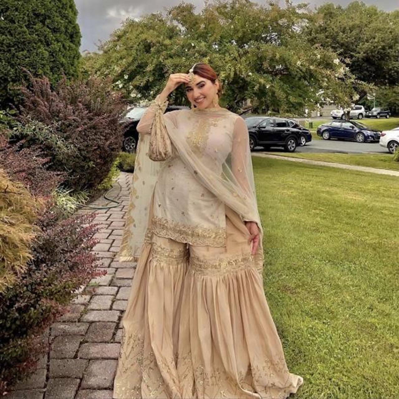 White & Gold Garara set with dupatta - Depop