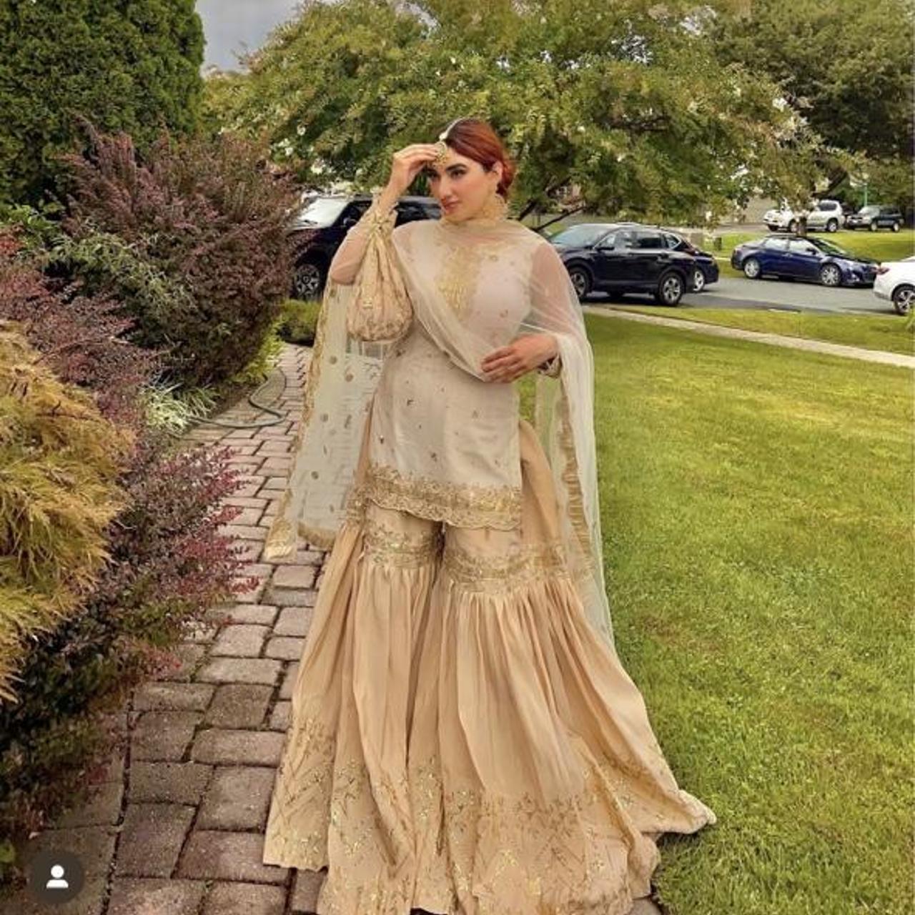 White & Gold Garara set with dupatta - Depop