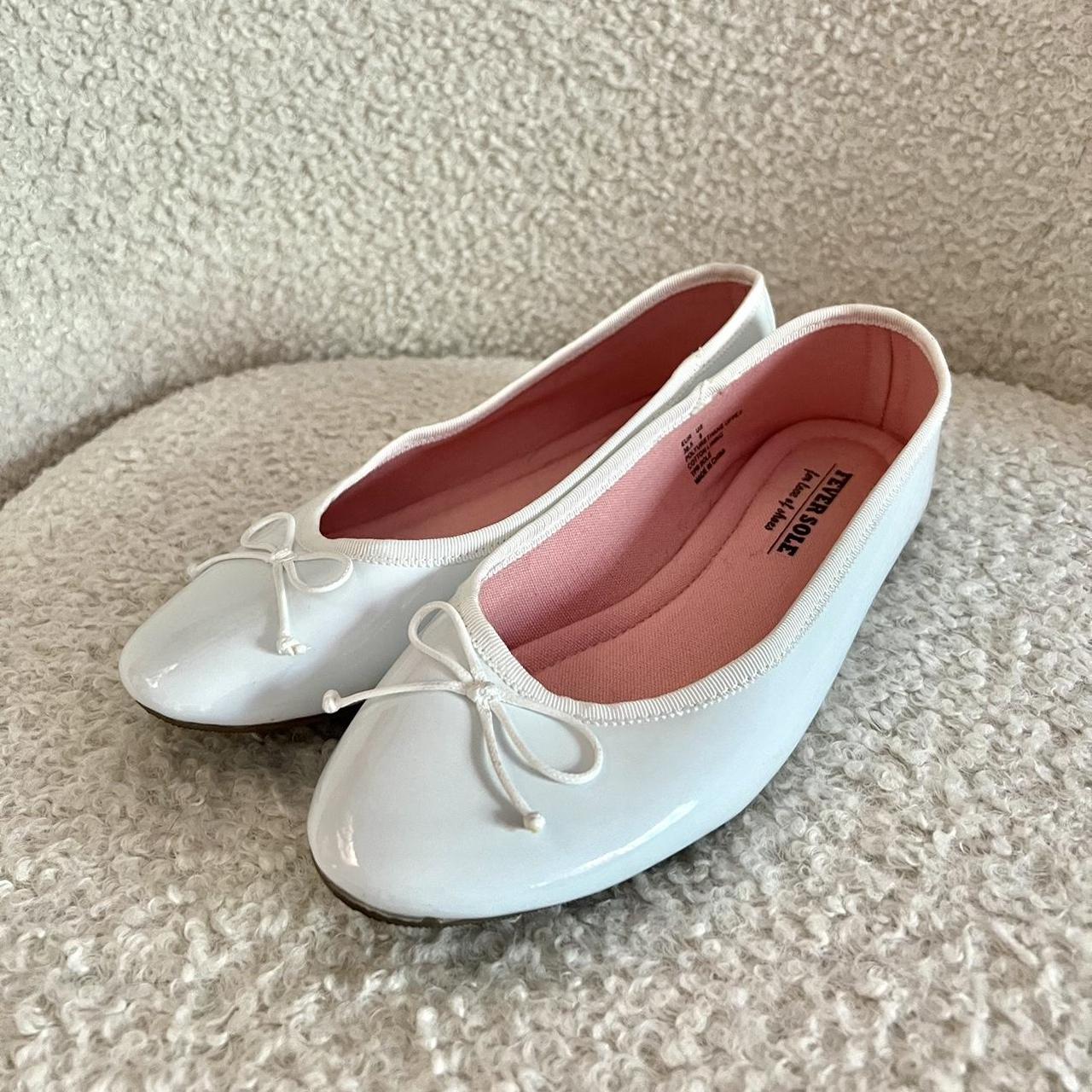 White ballet flats with bow detail Size 8, fits snug... - Depop