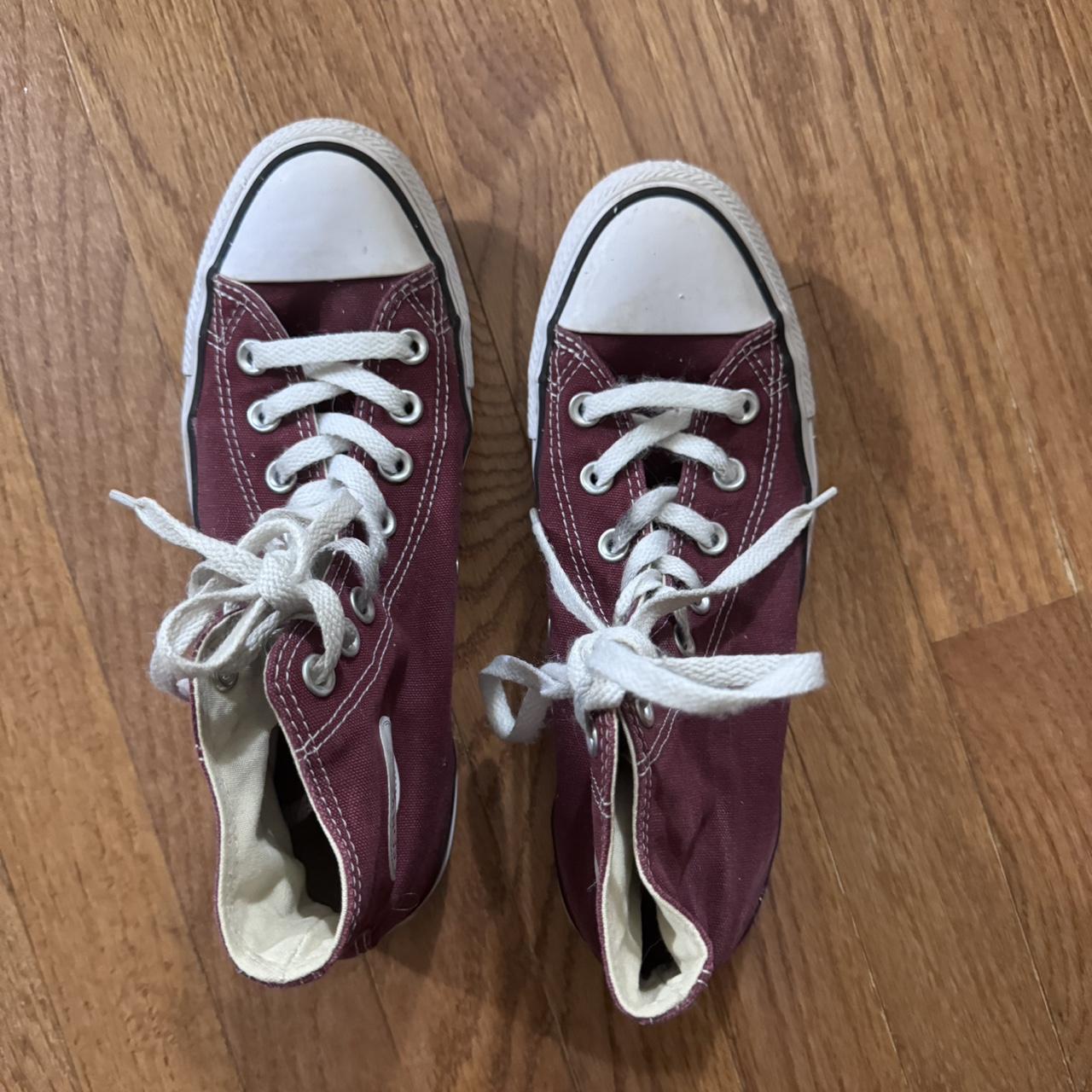 burgundy/maroon converse worn a lot but these have... - Depop