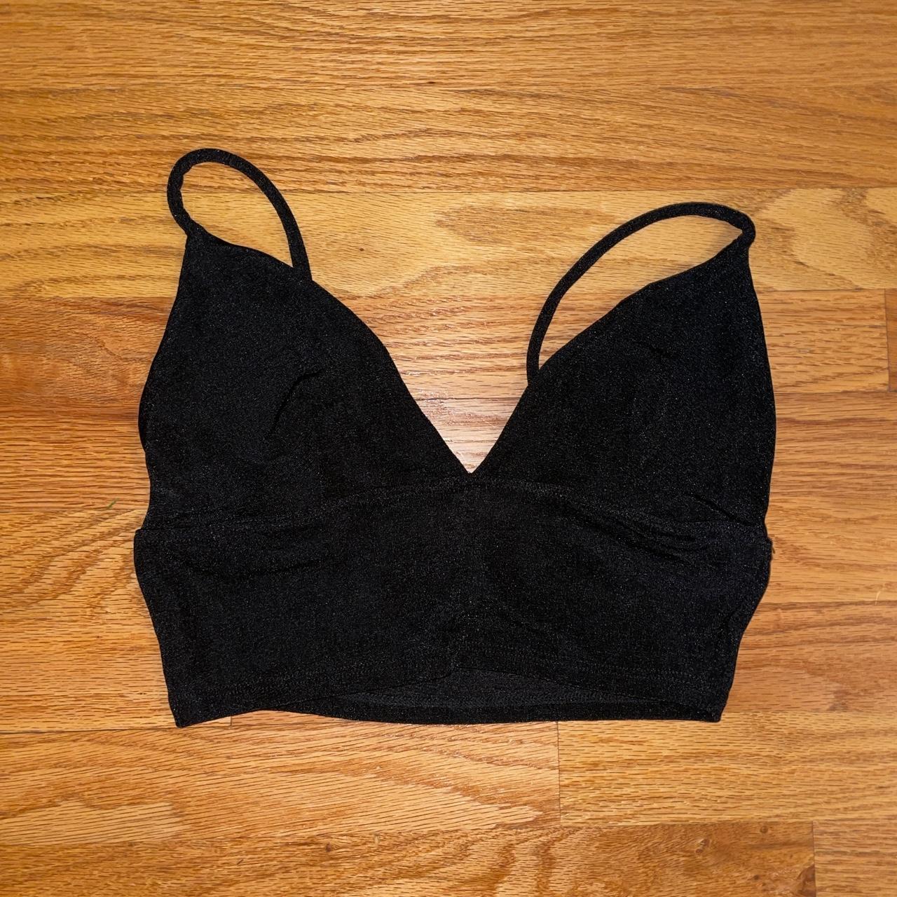 Urban Outfitters shimmery black triangle crop top in... - Depop