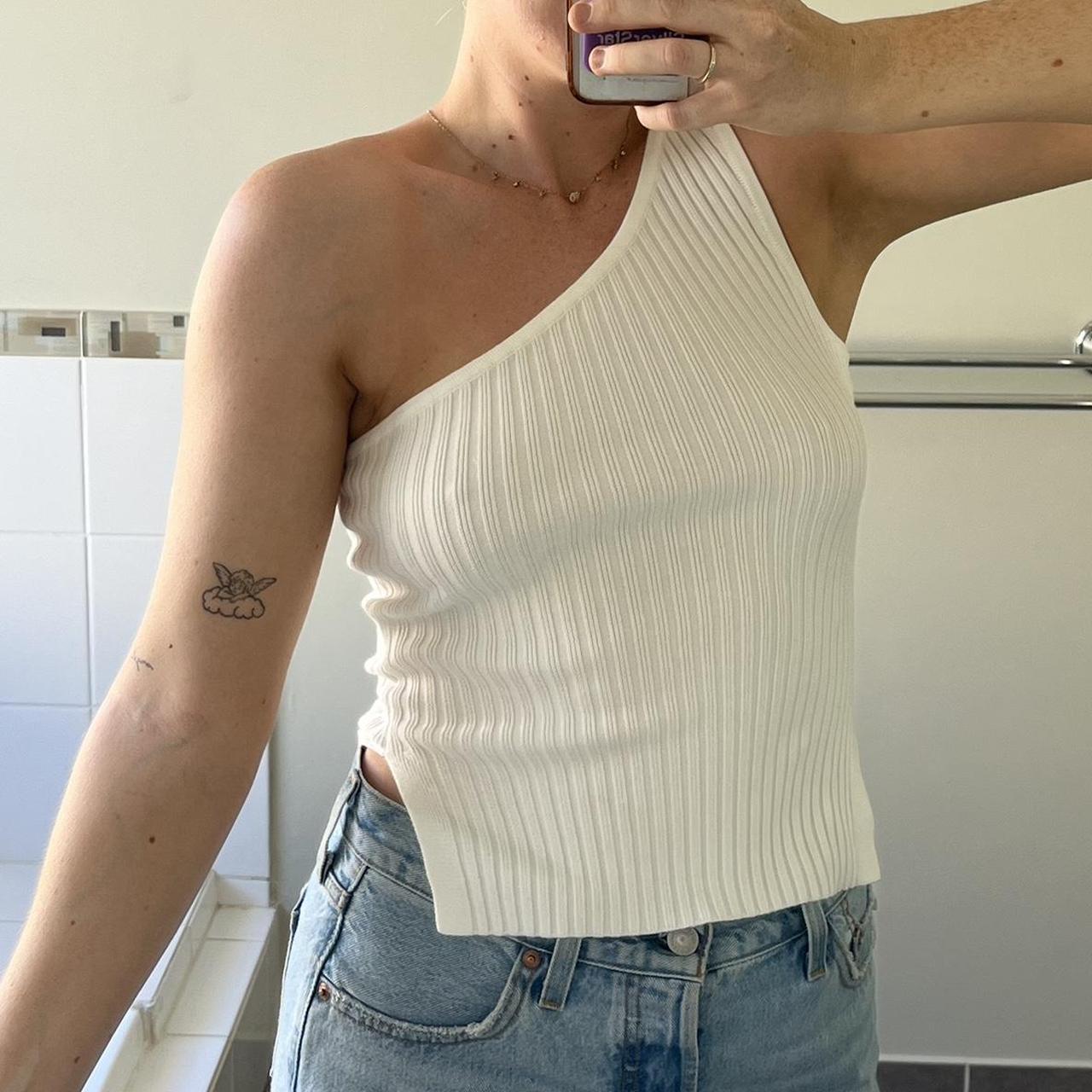 glassons one shoulder ribbed top never worn size s - Depop