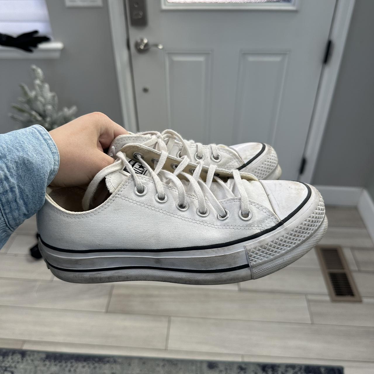 Low top platform white converse Need cleaning!!!... - Depop