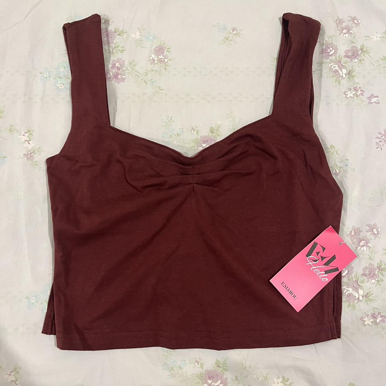 maroon sweetheart neck cinch tank top with slits on... - Depop