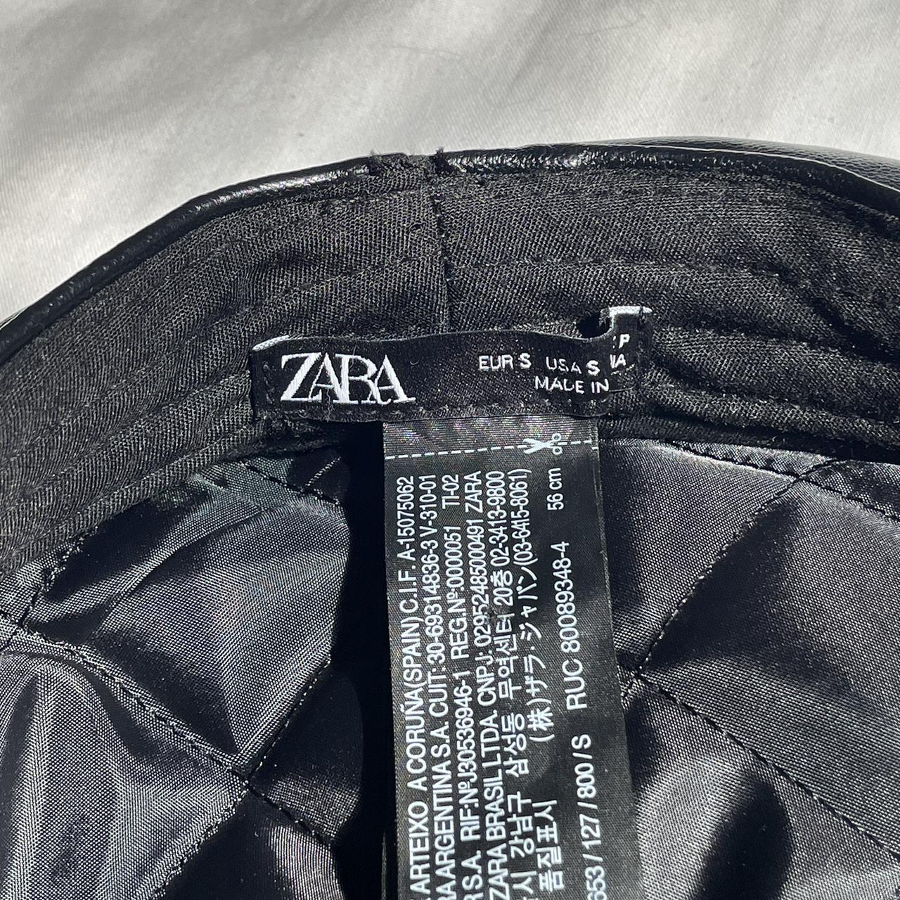 Zara Black Faux Leather Newsboy Cap - Depop