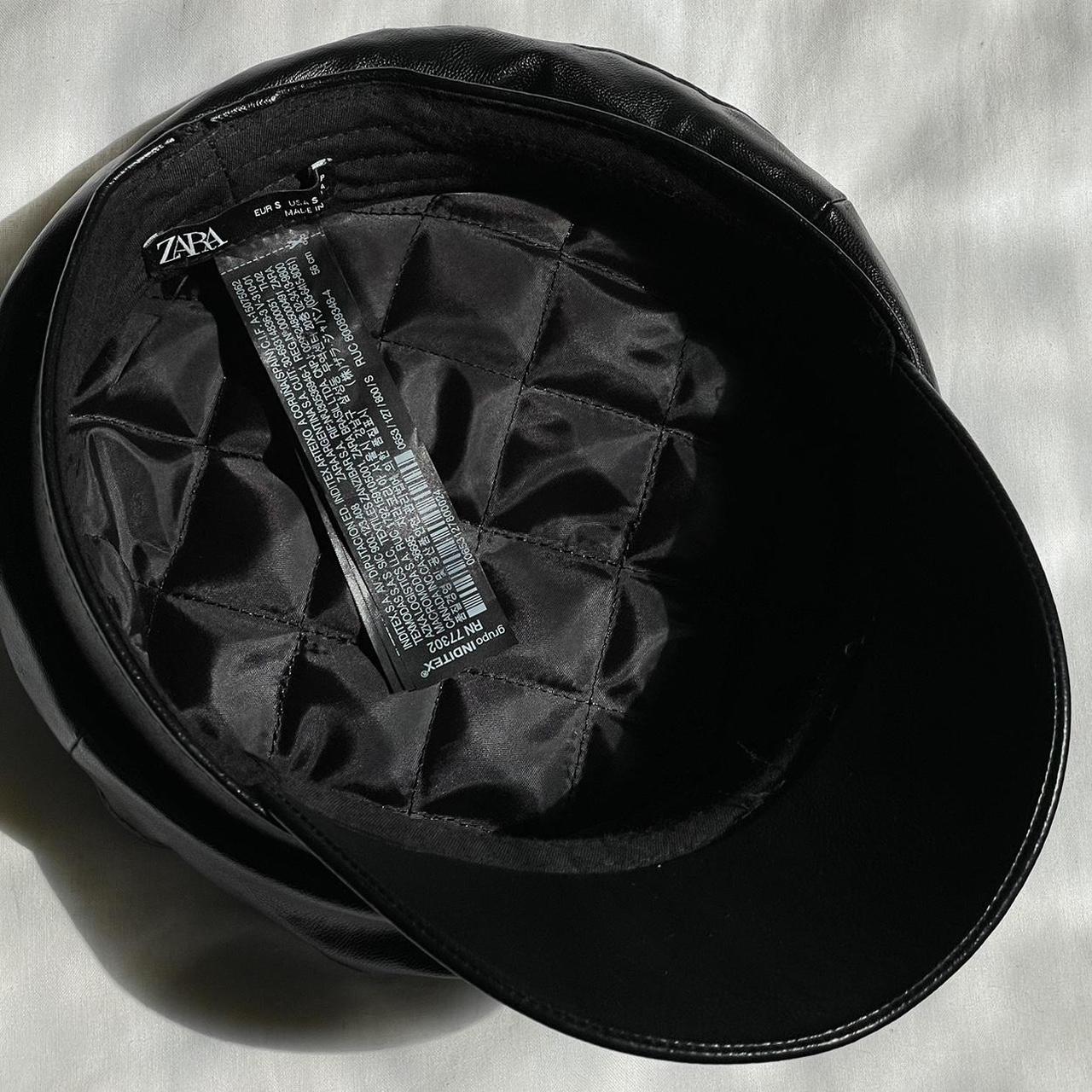 Zara Black Faux Leather Newsboy Cap - Depop