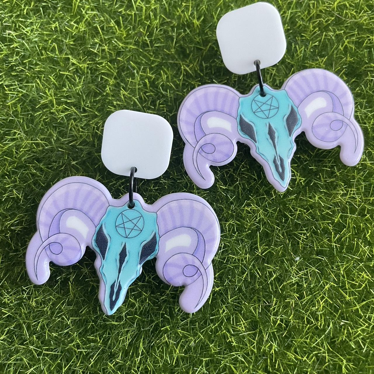 Spooky ram skull earrings with studs #sqb (D6) - Depop