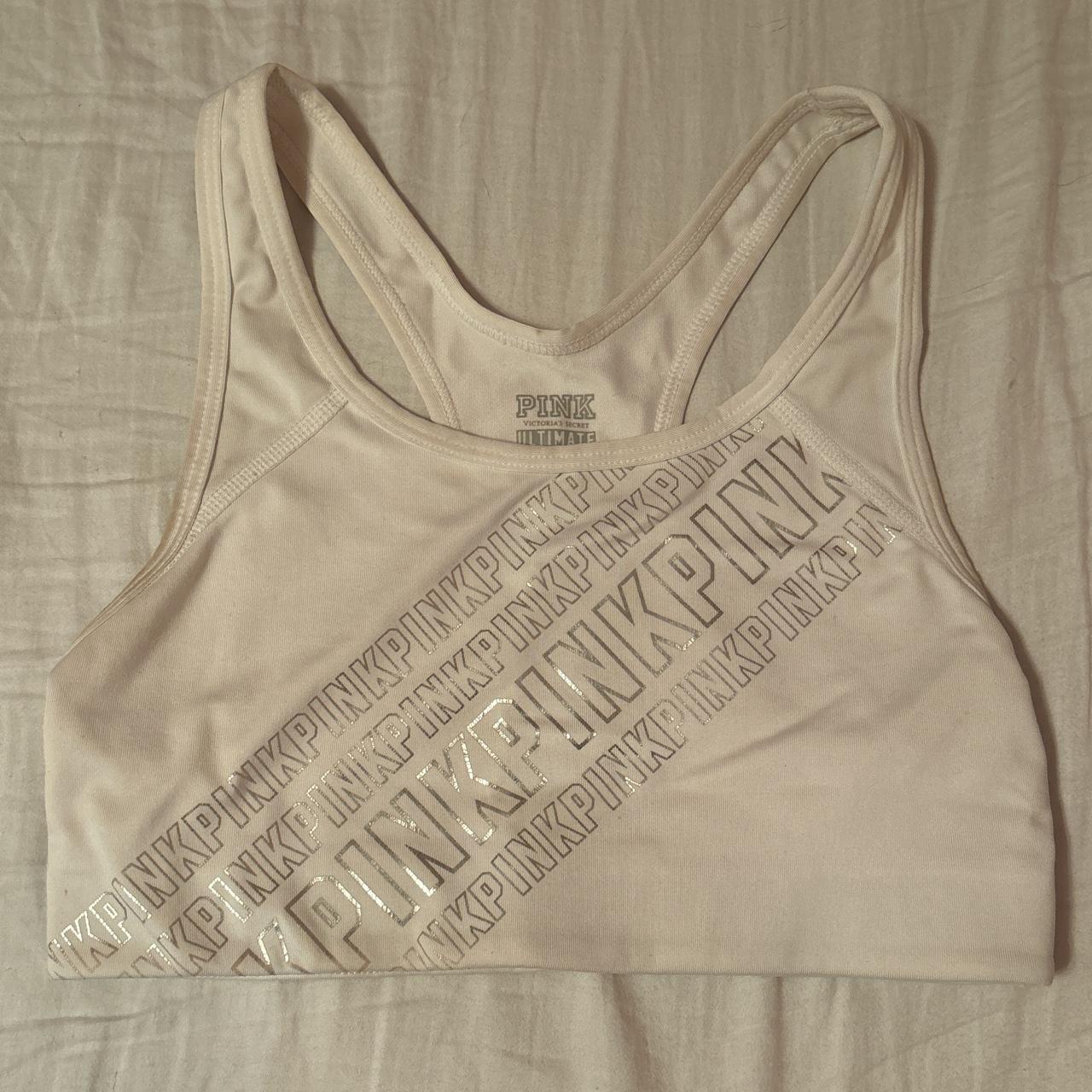 small cute white victoria’s secret PINK sports bra,... - Depop