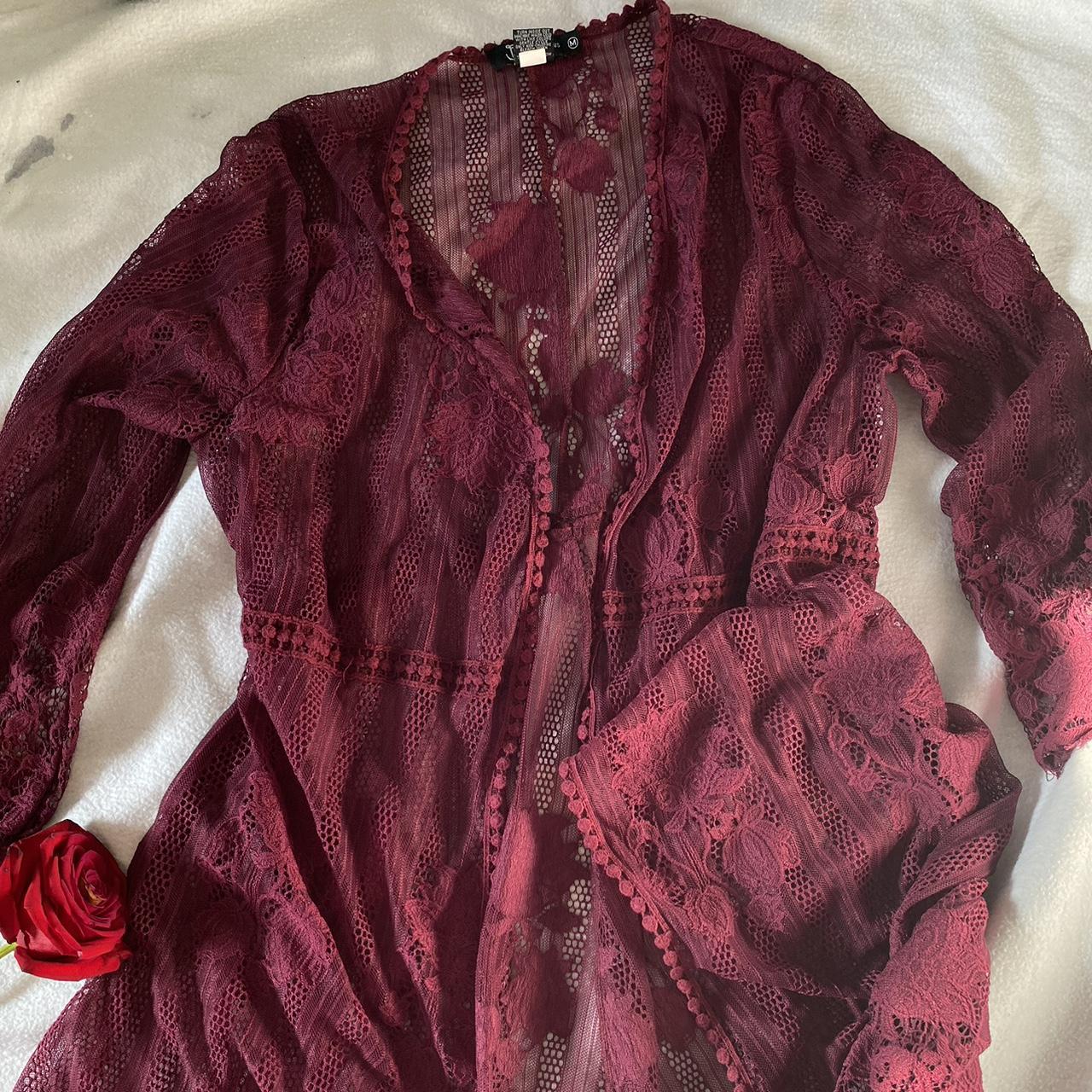 🌷Long burgundy lace robe in perfect condition! 🌷very... - Depop